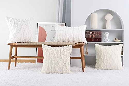MADIZZ Set of 2 Soft Plush Short Wool Velvet Decorative Throw Pillow Covers 18x18 inch Beige Square Luxury Style Cushion Case Pillow Shell for Sofa Bedroom