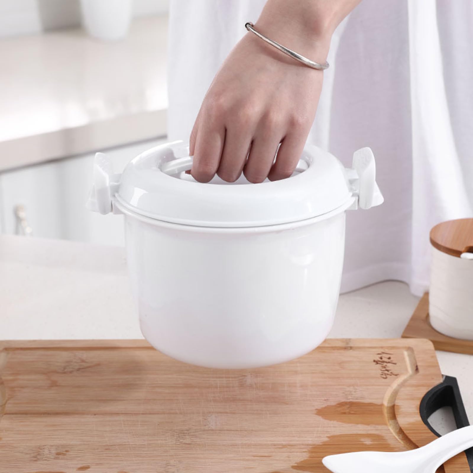 Angoily Small Microwave Rice Maker: Portable Microwave Rice Cooker Vegetable Steamer Set Microwavable Pasta Cooker, Kitchen Non- Stick Pot Bacon Cooker for Cooking Soup Rice Stews Oatmeal 18x18x15cm