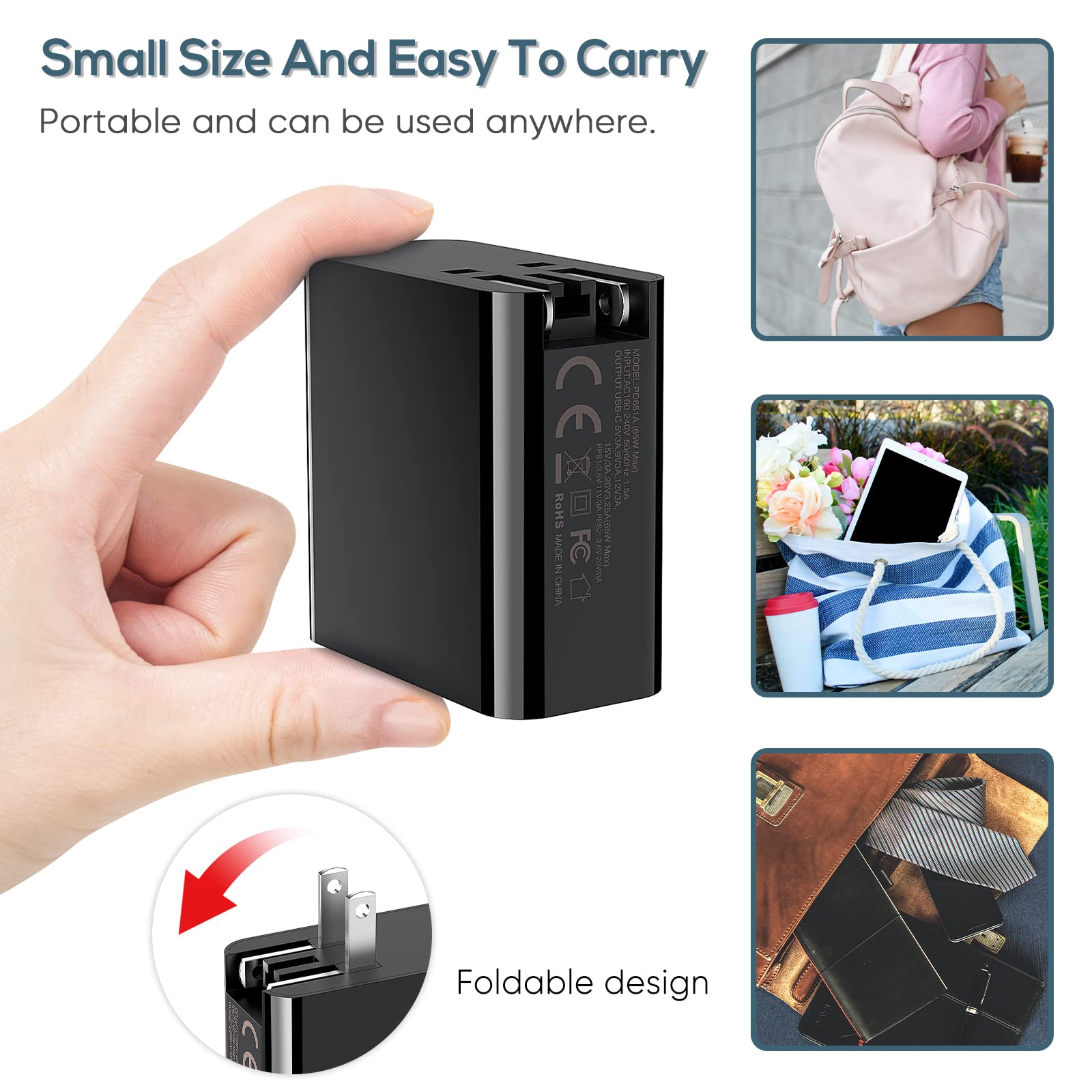 65W 45W Fast Charger for Steam Deck, AC Adapter Power Adapter Travel Wall Charger with Charging Cable, USB C to C PD Adapter for Switch/Laptop/Tablet/Phone/for PS5/ Xbox Series Controller Charger