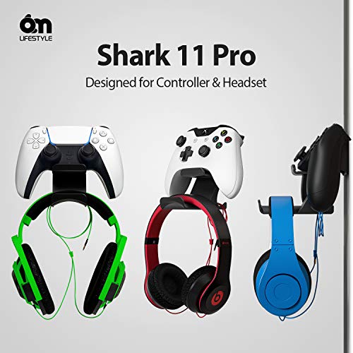 6amLifestyle [Latest Version] Controller and Headphone Holder Stand with Cord Holders for PS5 PS4 Xbox One Switch Pro Gamepad Controller Wall Mount Strong Adhesive/Screws, Shark 11 Pro