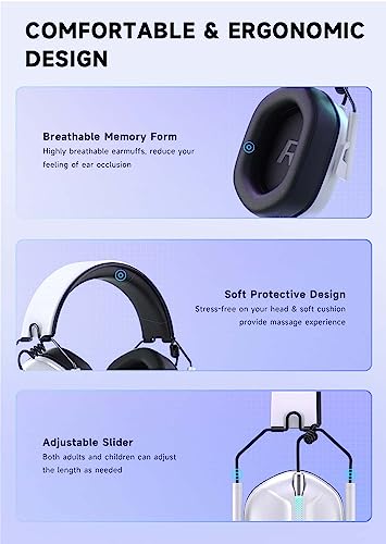 Gvyugke Captain 500 Wireless Gaming Headset, 2.4GHz USB Wireless Headset with Microphone for PS4/PS5/PC/Switch, Bluetooth 5.2 Gaming Headphones with 40H Battery, RGB Light, Ergonomic Design(White)