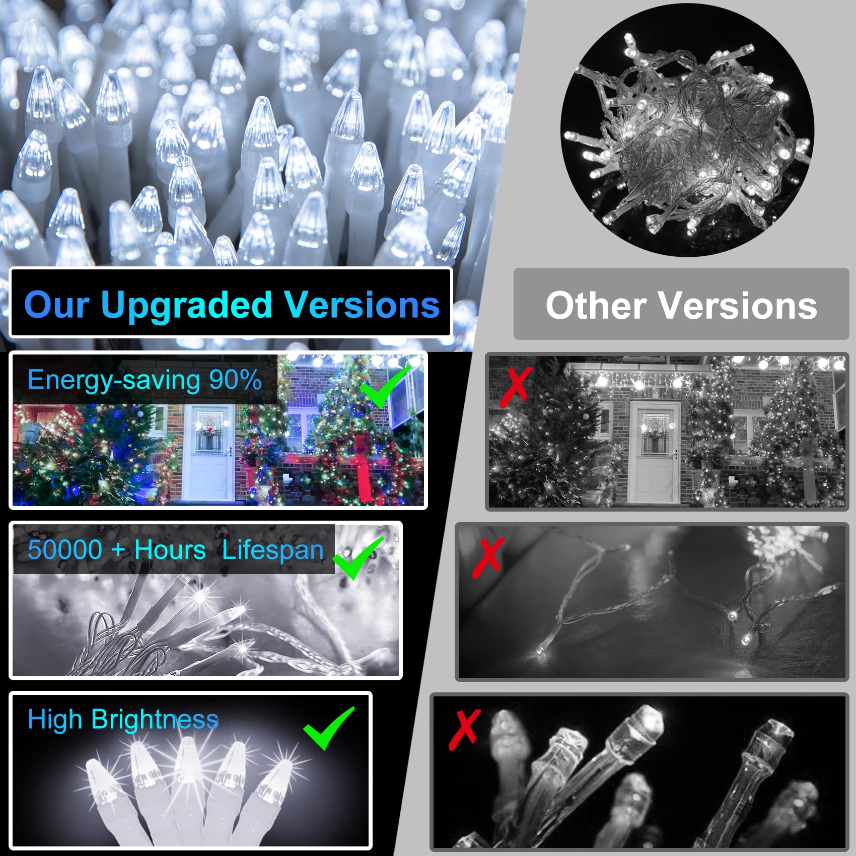 509FT Christmas Lights Outdoor 1350 LED Christmas Tree Decorations Lights with 8 Modes & Timer Memory, Plug In Clear Wire Waterproof LED Xmas Lights for Yard Trees Wedding Party Holiday (Cool White)