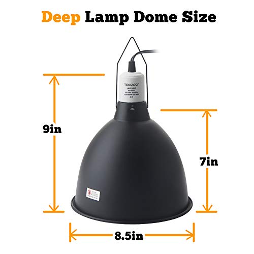 TEKIZOO 8.5 Inch Deep Light Dome Reptile Lamp Fixture Aluminum Optical Reflector