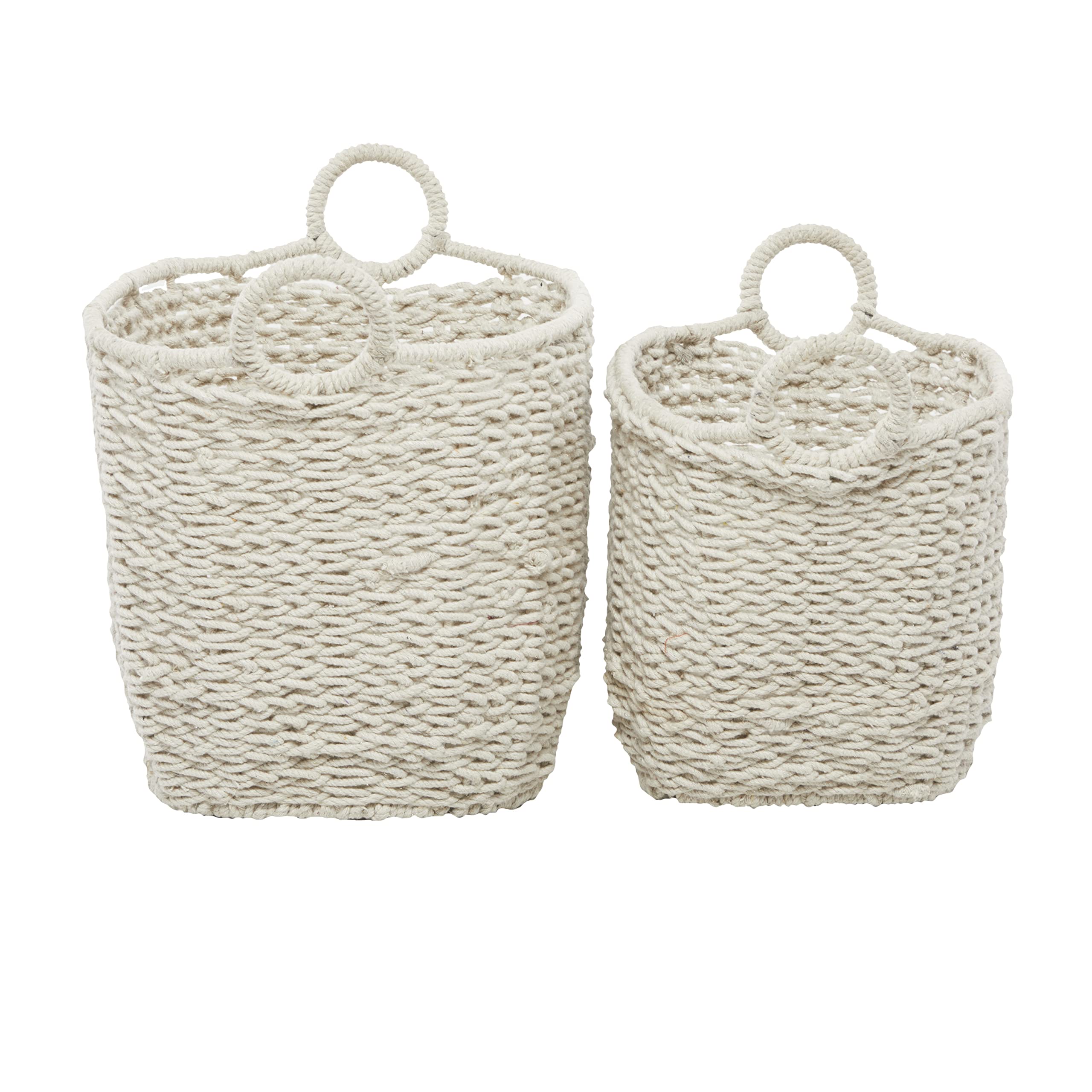 CosmoLiving by Cosmopolitan Cotton Fabric Handmade Decorative and Functional Storage Basket Basket Organizer with Handles, Set of 2 Basket for Storage 16", 18"H, White