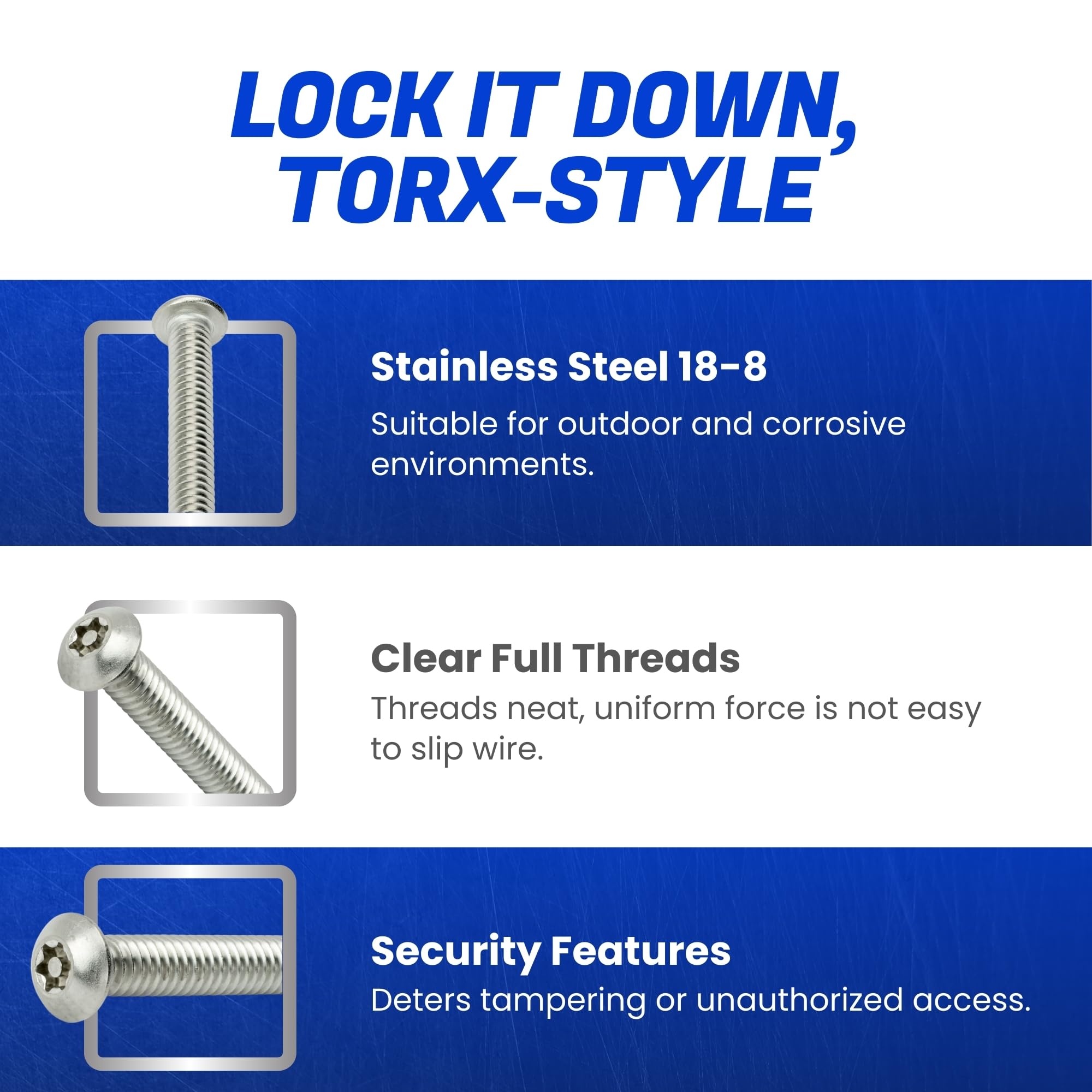 Fastenere Torx Security Machine Screws - 1/4-20 x 1" (10-Pack) Stainless Steel, Tamper-Resistant, Button Head Screws, Bolt Screw for Higher Level of Safety & Theft Prevention