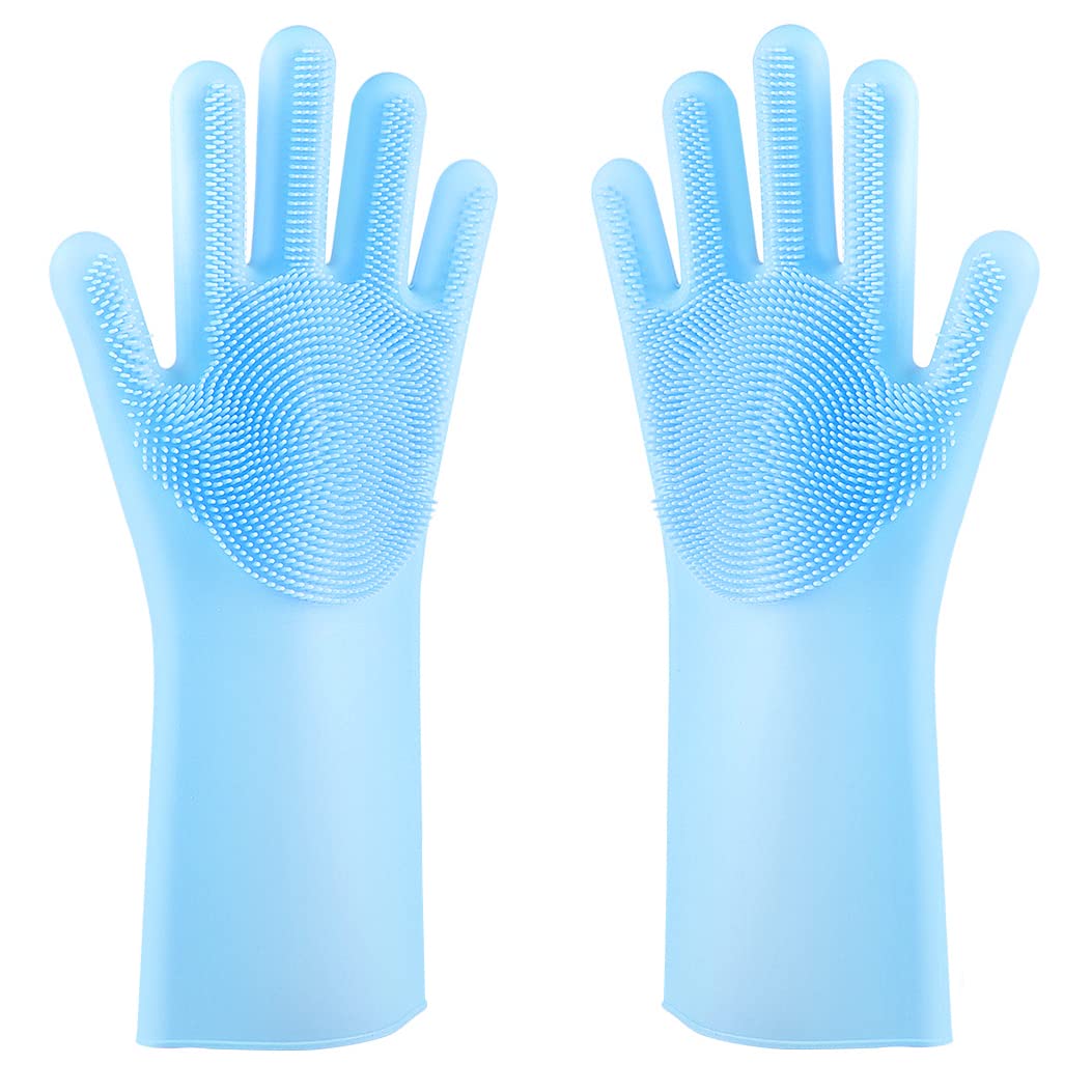 ABYANK Silicone Dishwashing Gloves,Reusable Rubber Dishwashing Gloves for Household, Bathroom,Pet Bathing, Cars, Fruit and More (Blue)