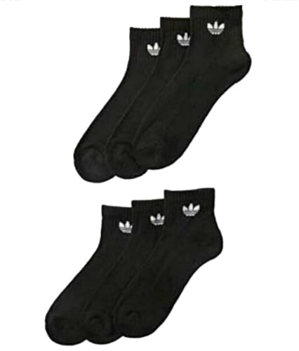 6 Pair Mens Adidas Quarter Crew Cushioned Socks (Black/White)