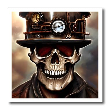 3dRose Cool Steampunk Skull in Mechanical hat with sensors... - Iron on Heat Transfers (ht-378676-2)