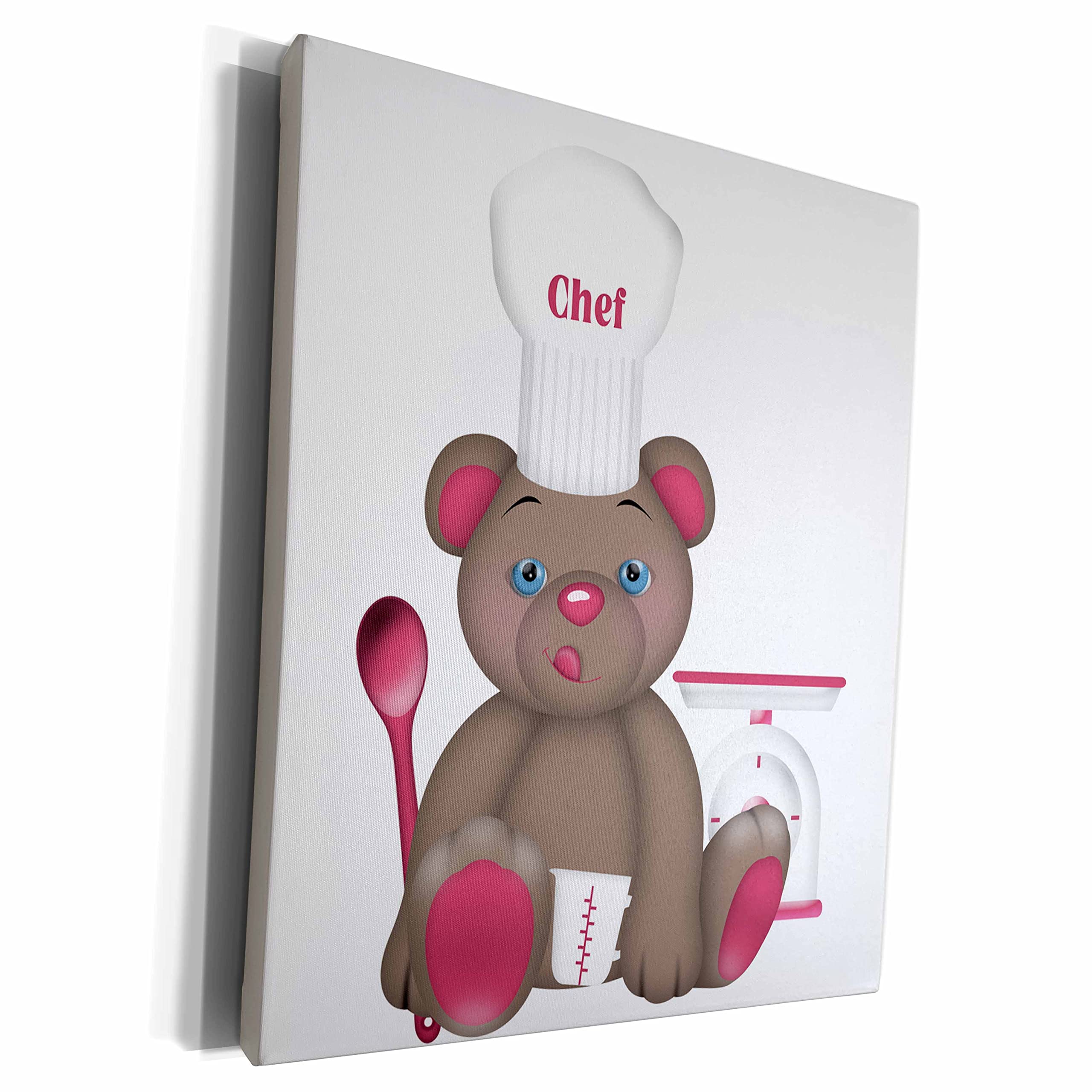 3dRose Cute Pink and Brown Bear Chef With Chefs Hat... - Museum Grade Canvas Wrap (cw_264913_1)