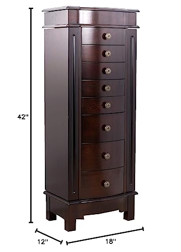 Hives and Honey Shiloh Large Jewelry Armoire Cabinet Standing Storage Chest Neckalce Organizer, Dark Walnut