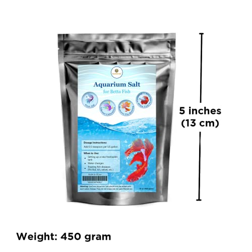 SunGrow Aquarium Salt for Betta Fish, Aids in Reduction of Stress Level and Improves Color, Supports Gill and Kidney Functions, 16-Ounce