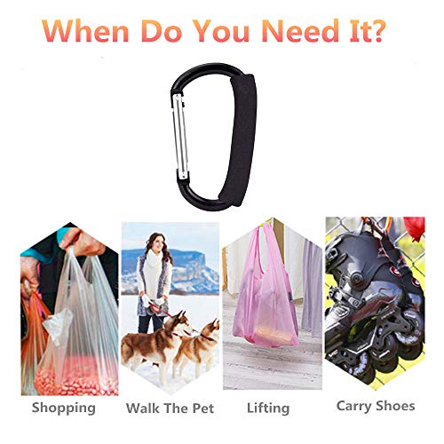 Grocery Bag Holder Shopping Bag Handle Carry Hook Aluminium Large Snap Hook Hanger with Soft Grip, 5 Pack