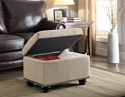 Convenience Concepts Designs4Comfort 5th Avenue Storage Ottoman 24" - Contemporary Foot Stool and Seat with Hinged Lid for Living Room, Dining Room, Office, Tan