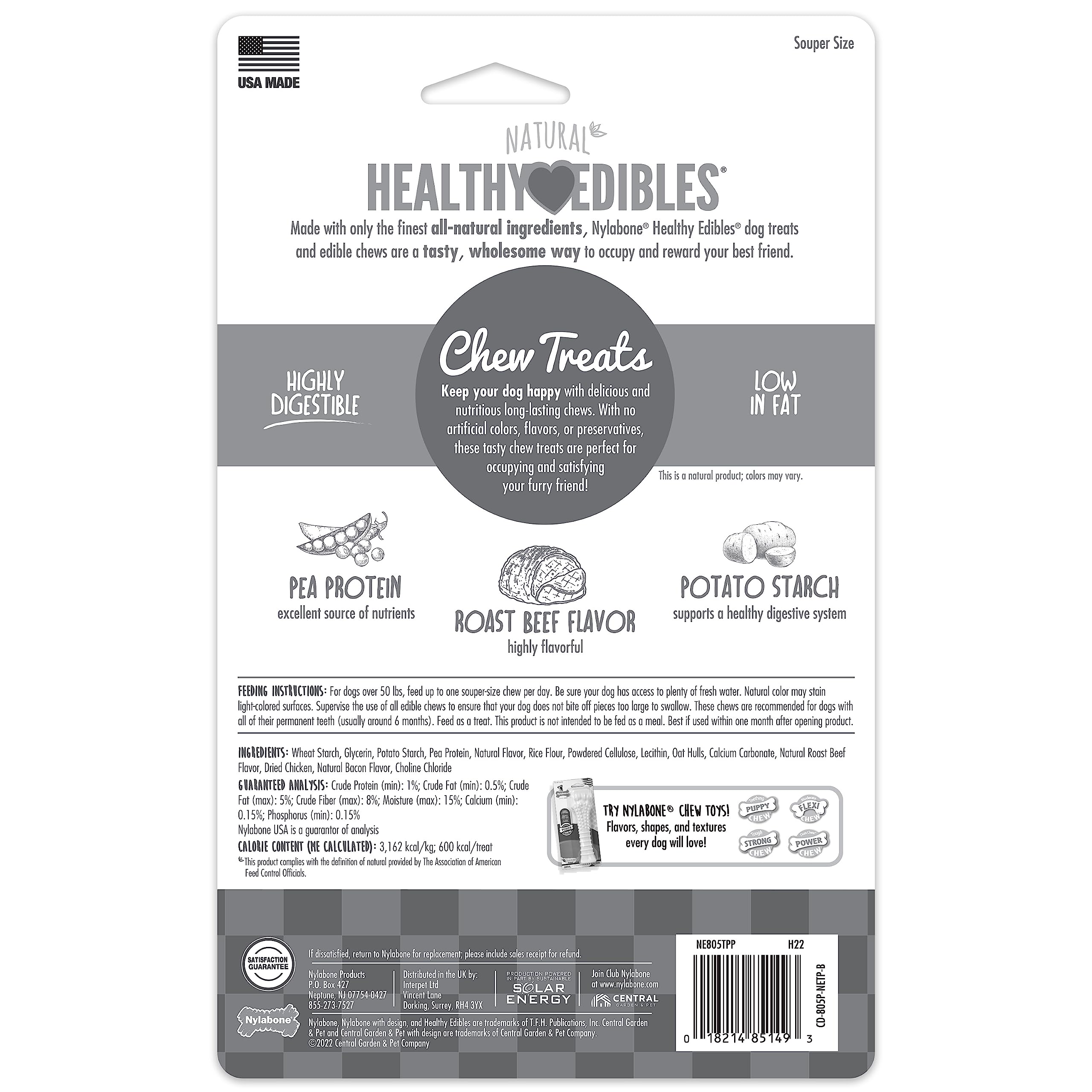 Nylabone Healthy Edibles Natural Dog Chews Long Lasting Roast Beef Flavor Treats for Dogs, X-Large/Souper (2 Count)