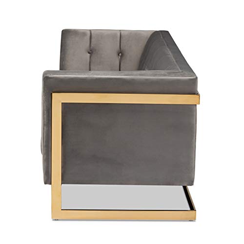 Baxton Studio Ambra Glam and Luxe Grey Velvet Fabric Upholstered and Button Tufted Sofa with Gold-Tone Frame