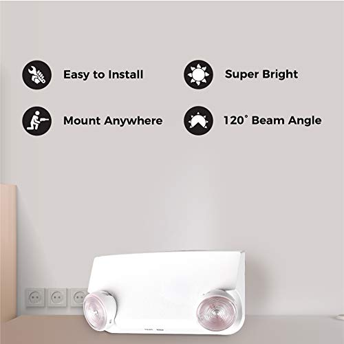 LABORATE LIGHTING Emergency Lights LED with Backup Battery, with Adjustable Heads, Commercial or Industrial Use, Pack of 2, Rechargeable Light Bulb, Indoor Hallway or Room Safety for Residential,
