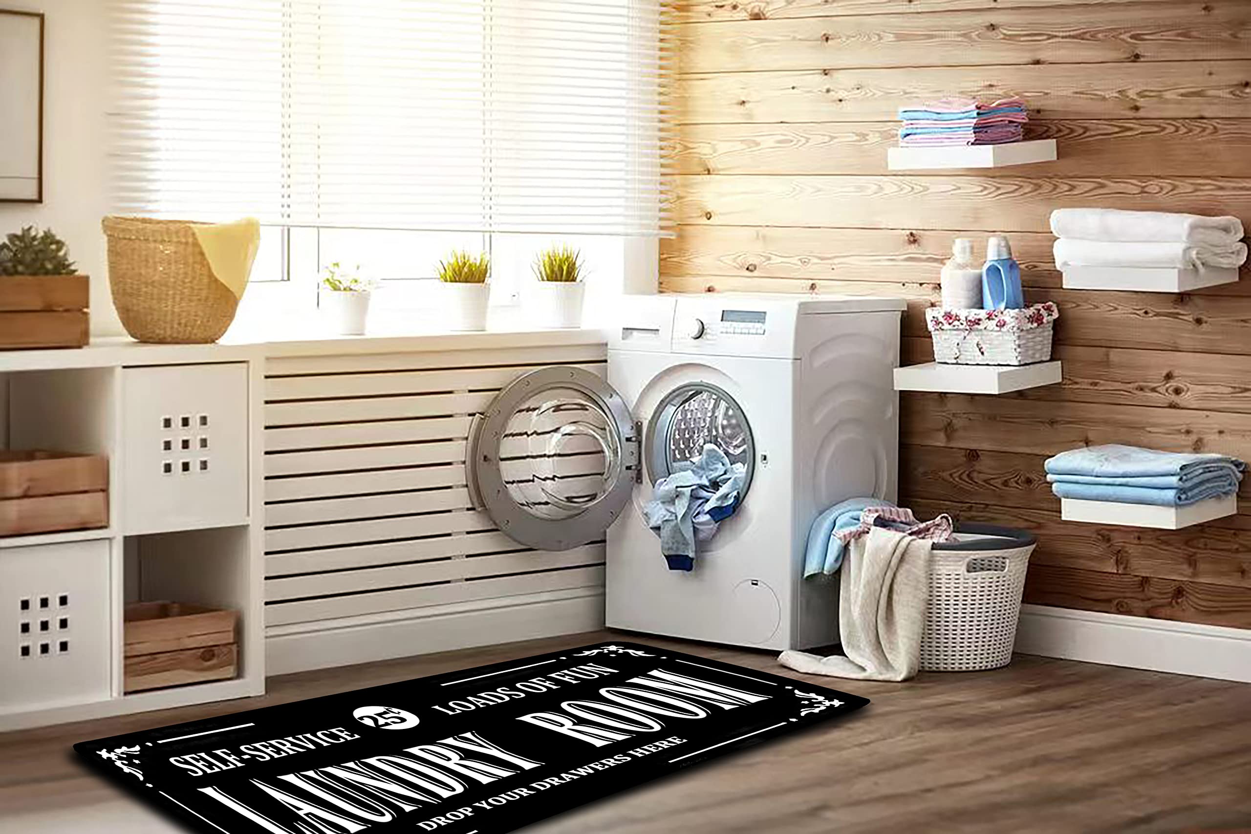 Laundry Room Rug Non Slip Floor mats Farmhouse Large Laundry Rugs for Laundry Room Mat Washer and Dryer Carpet Laundry Room Decor 20x59inch(Black1)