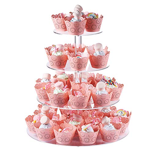 Cupcake Stand, 4 Tier Round Acrylic Cupcake Display Stand Holder, Clear Dessert Pastry Tower for Wedding, Birthday, Theme Party, Baby Shower