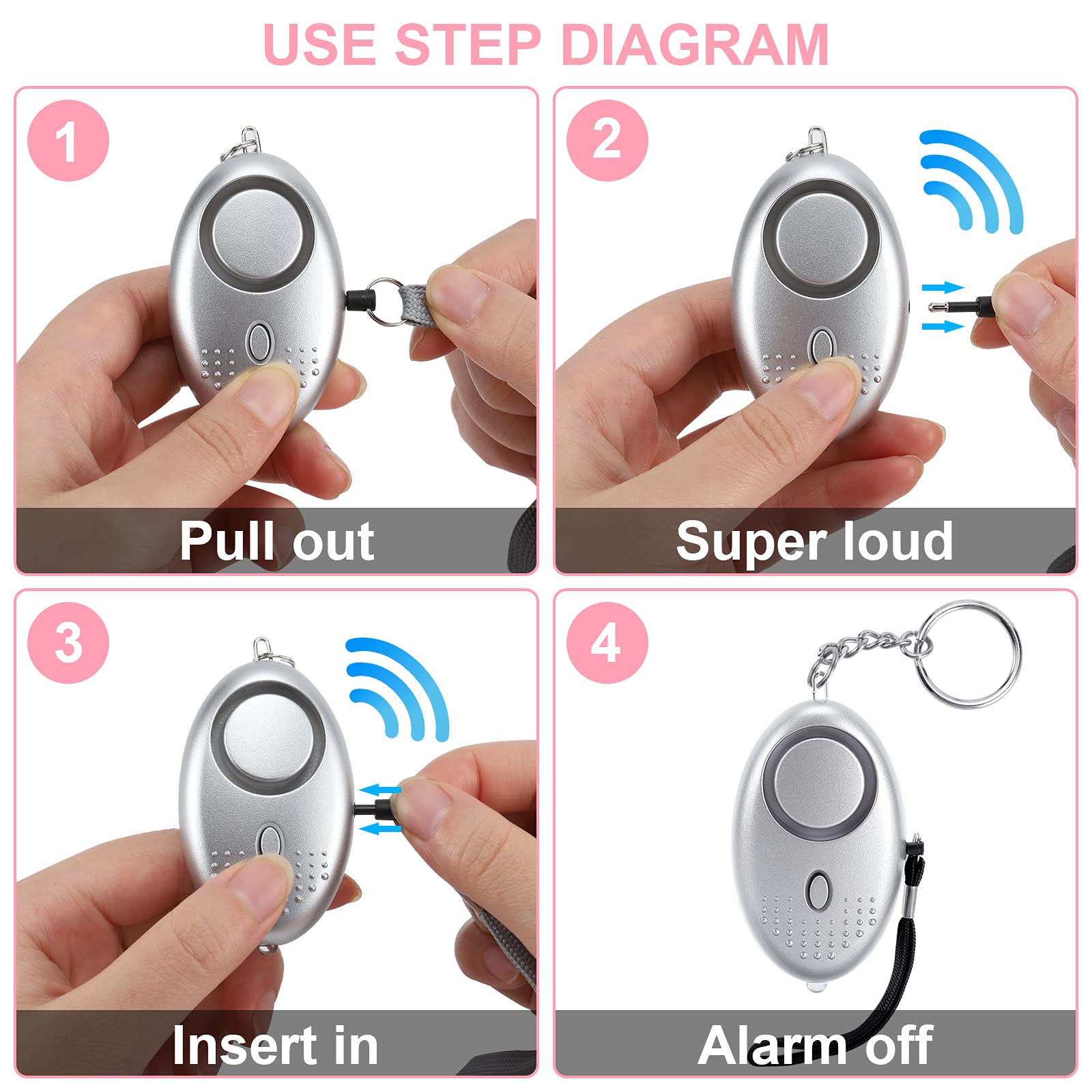 Safe Sound Personal Alarm, 12 Packs 140DB Personal Security Alarm Keychain with LED Lights, Emergency Safety Alarm for Women, Men, Children, Elderly