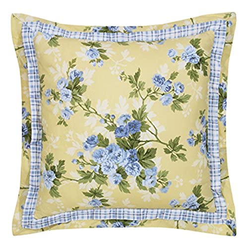 Laura Ashley - King Comforter Set, Cotton Reversible Bedding, Includes Matching Shams with Bonus Euro Shams & Throw Pillows (Cassidy Yellow, King)