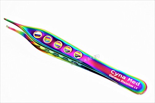 3ea Adson Kocher Tissue Forceps Micro 4.75 Inches 1x2 Teeth German Titanium Rainbow Stainless Steel Dissecting Cynamed