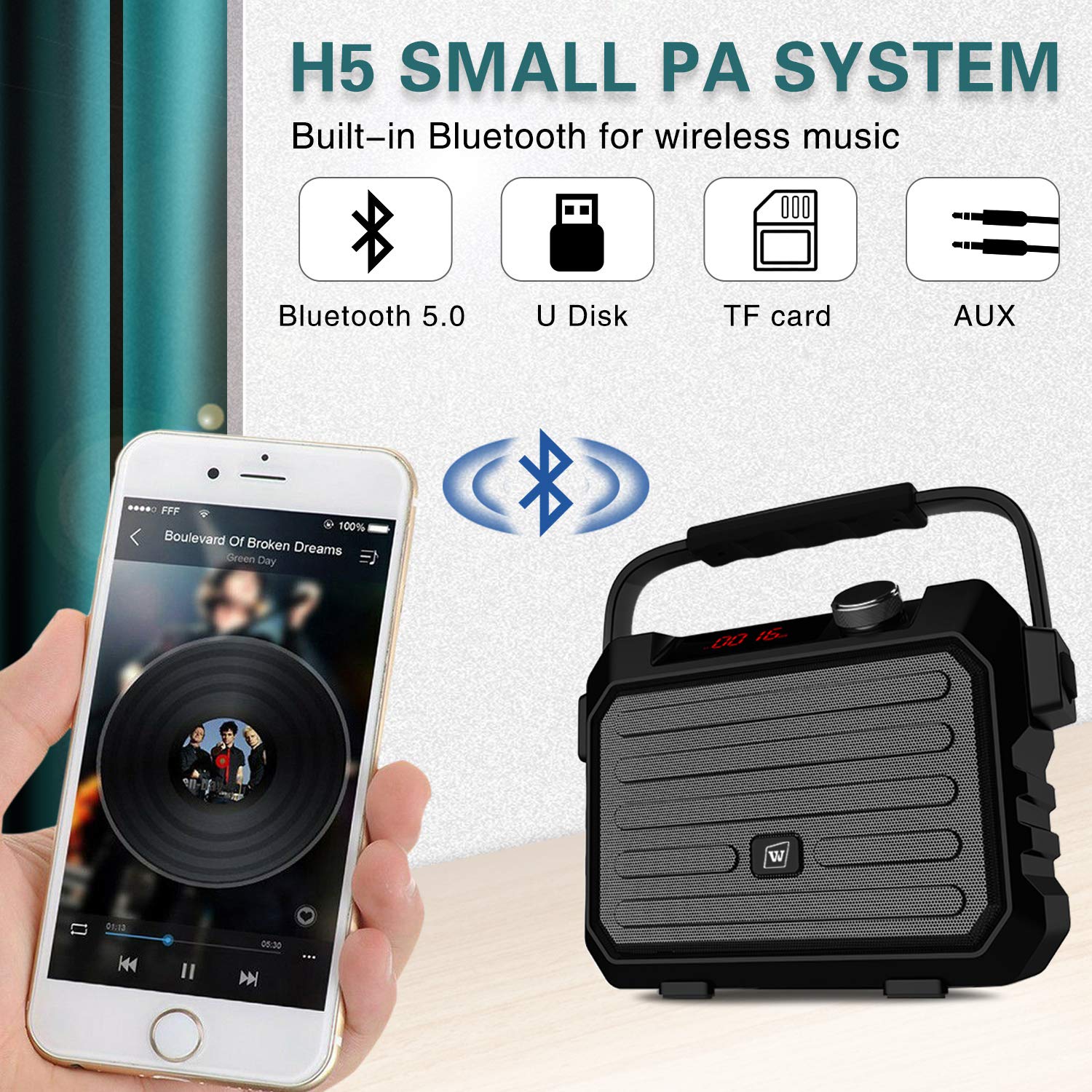 30W Voice Amplifier Wireless Microphone and Speaker Set Portable Handheld Mini Pa System for Teachers, Classroom, Rechargeable Bluetooth 5.0 Pa Speaker Supports Echo, FM, Recording, AUX, TF Card, USB