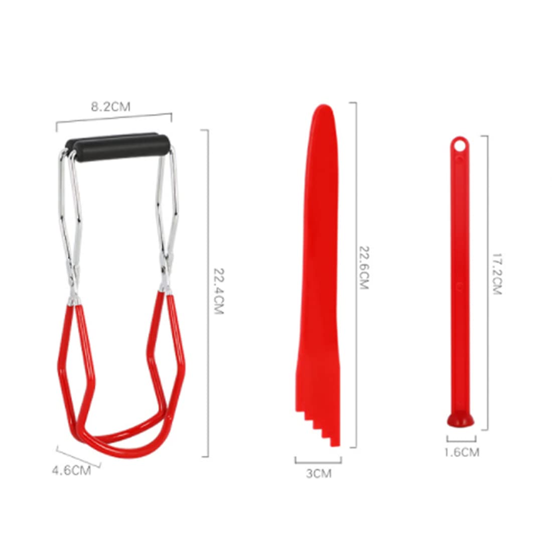 Aifeier ET Canning Tools Kit includes 1pcs Bubble Popper Bubble Remover, 1pcs Jar Lid Lifter Magnetic Lid Lifter and 1pcs Stainless Steel Canning Tongs (Red)