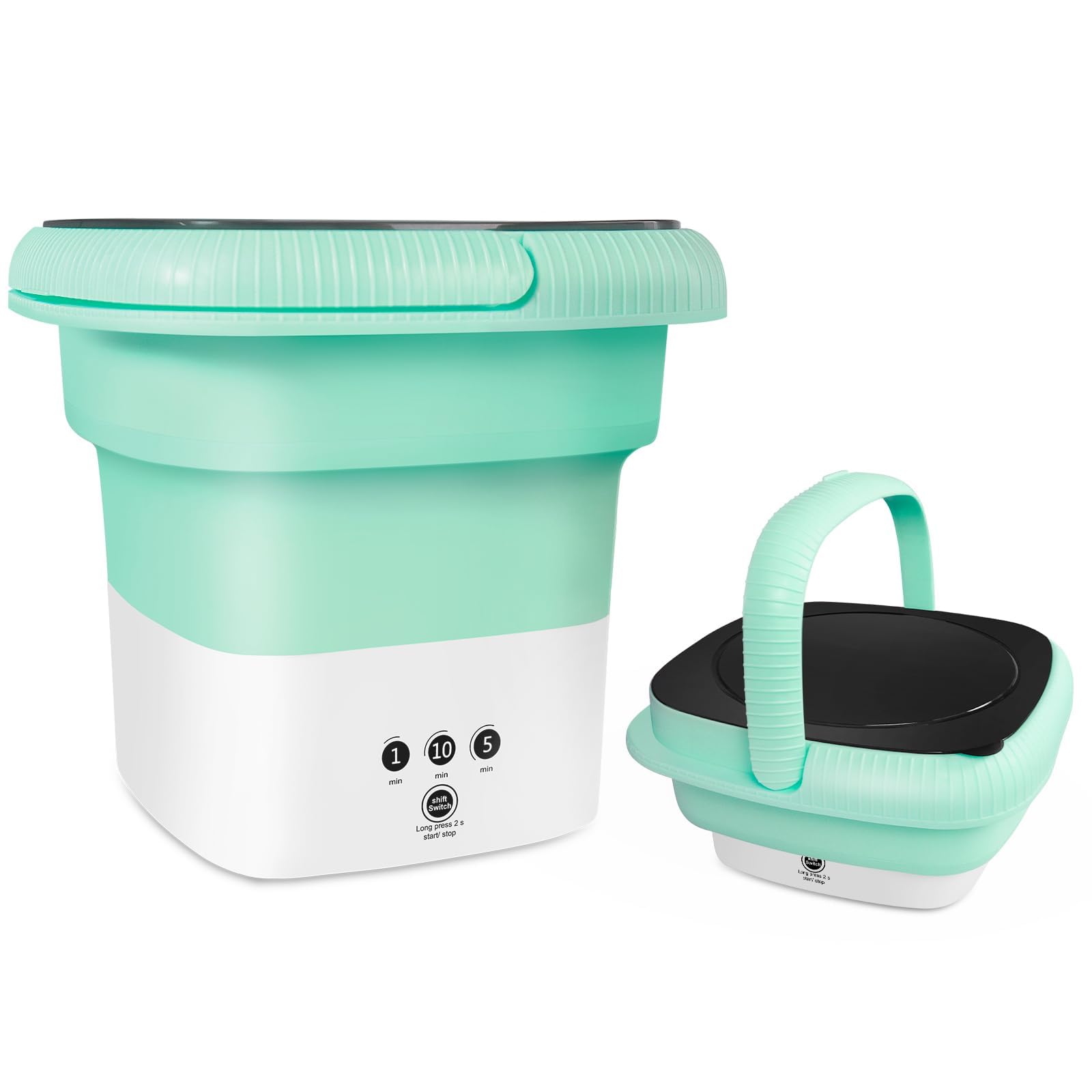 HULKNPEE Portable Washing Machine, 6.5L Mini Washer with 3 Modes Timing Cleaning, Portable Washer with Soft Spin and Draining for Socks, Baby Clothes, Towels and Small Items (Green)