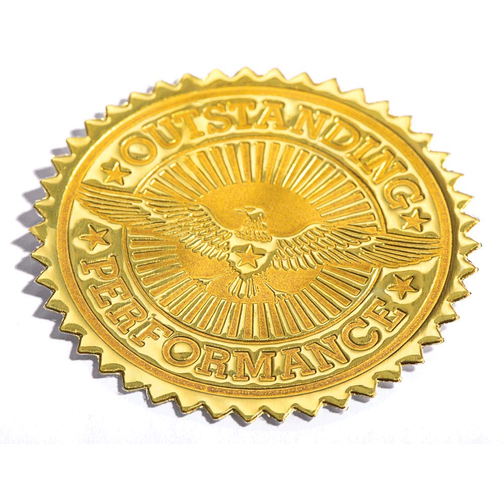 PaperDirect Deluxe Outstanding Performance Gold Foil Certificate Seals, 2 Inch, Self Adhesive, 100 Count, Embossed Seals for Certificates, Achievement and Award Stickers for School, Work, Diploma