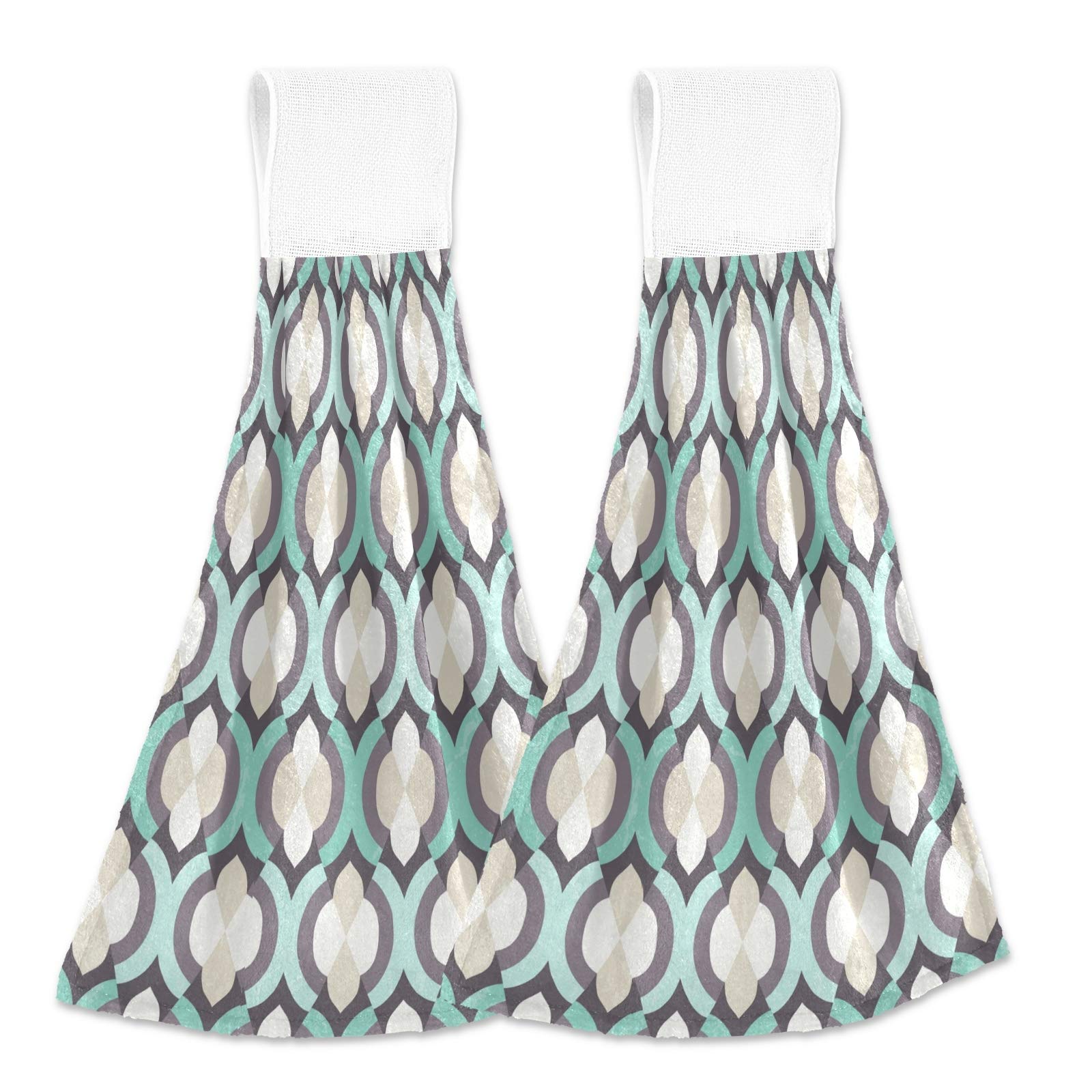 ALAZA 2 Pcs Kitchen Towel, Floral Moroccan Quatrefoil Absorbent Towel Hanging Towel Hand Towel