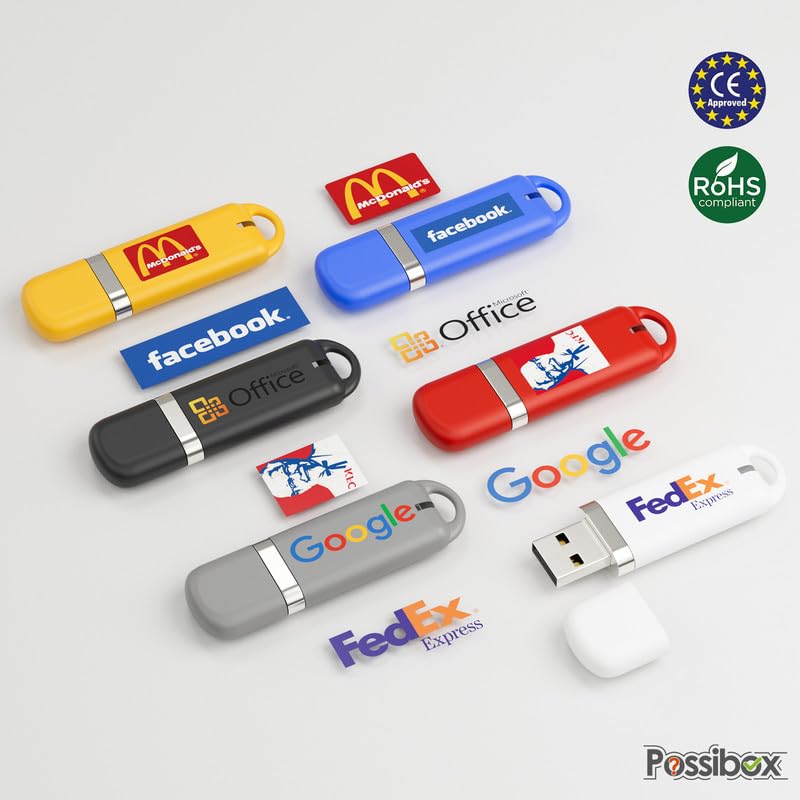 Possibox Custom Promotional USB Flash Drive 128MB Printed with Your Logo - as Campaign Gift Bulk - 500 Pack