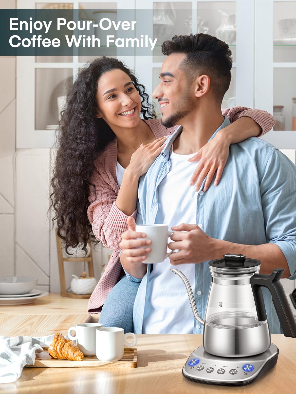 Aiheal Electric Gooseneck Kettle, Glass Electric Tea Kettle with 4 Temperature Control Presets and Keep Warm Function, Pour Over Kettle for Coffee and Tea, Hot Water Boiler, Quick Heating, 1200W/0.8L