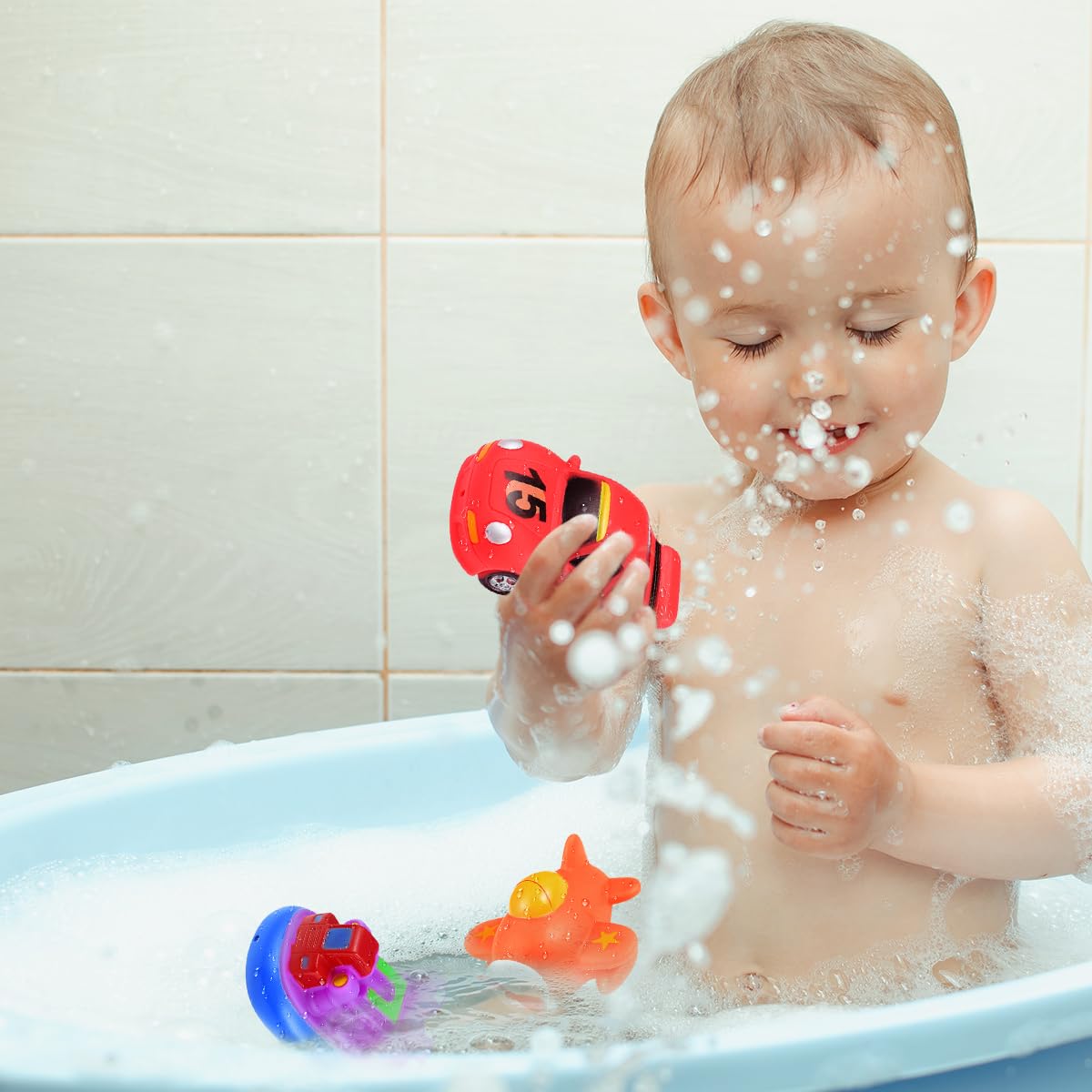 Bath Swimming Toys,8 Assorted Mini Pool Toys 3 Racing Car + Train + Boat + Hovercraft + Helicopter + Fighter