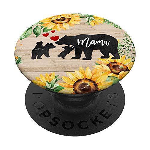 Mama Bear 3 Baby Cubs and Hearts Cottage Chic Sunflowers PopSockets PopGrip: Swappable Grip for Phones & Tablets