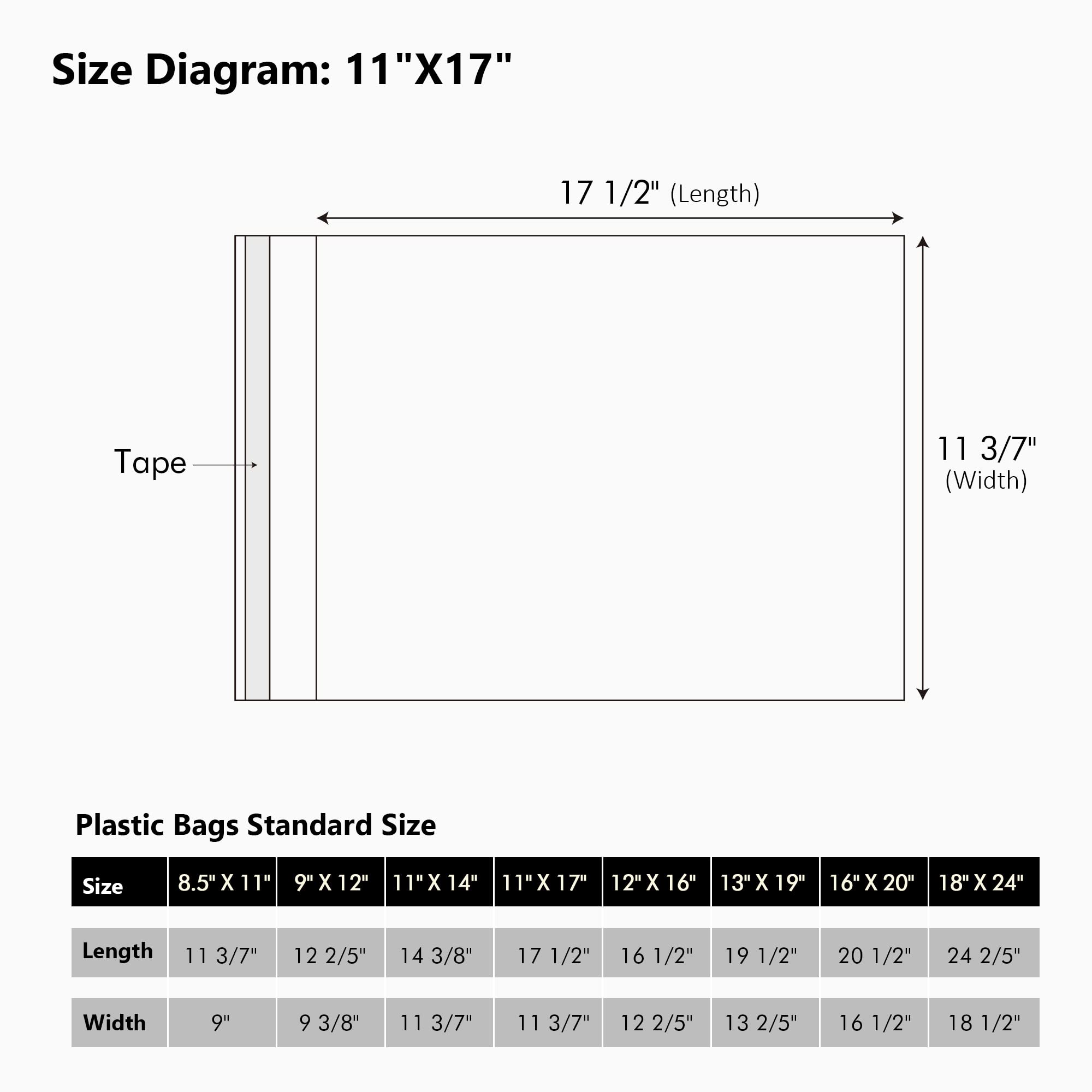 50 Pack Acid-Free Crystal Clear Sleeves Storage Bags for 11x17 Art Prints/Pictures/Photos/Framing Mat Mattes (Bag Size: 11 3/7"x17 1/2")