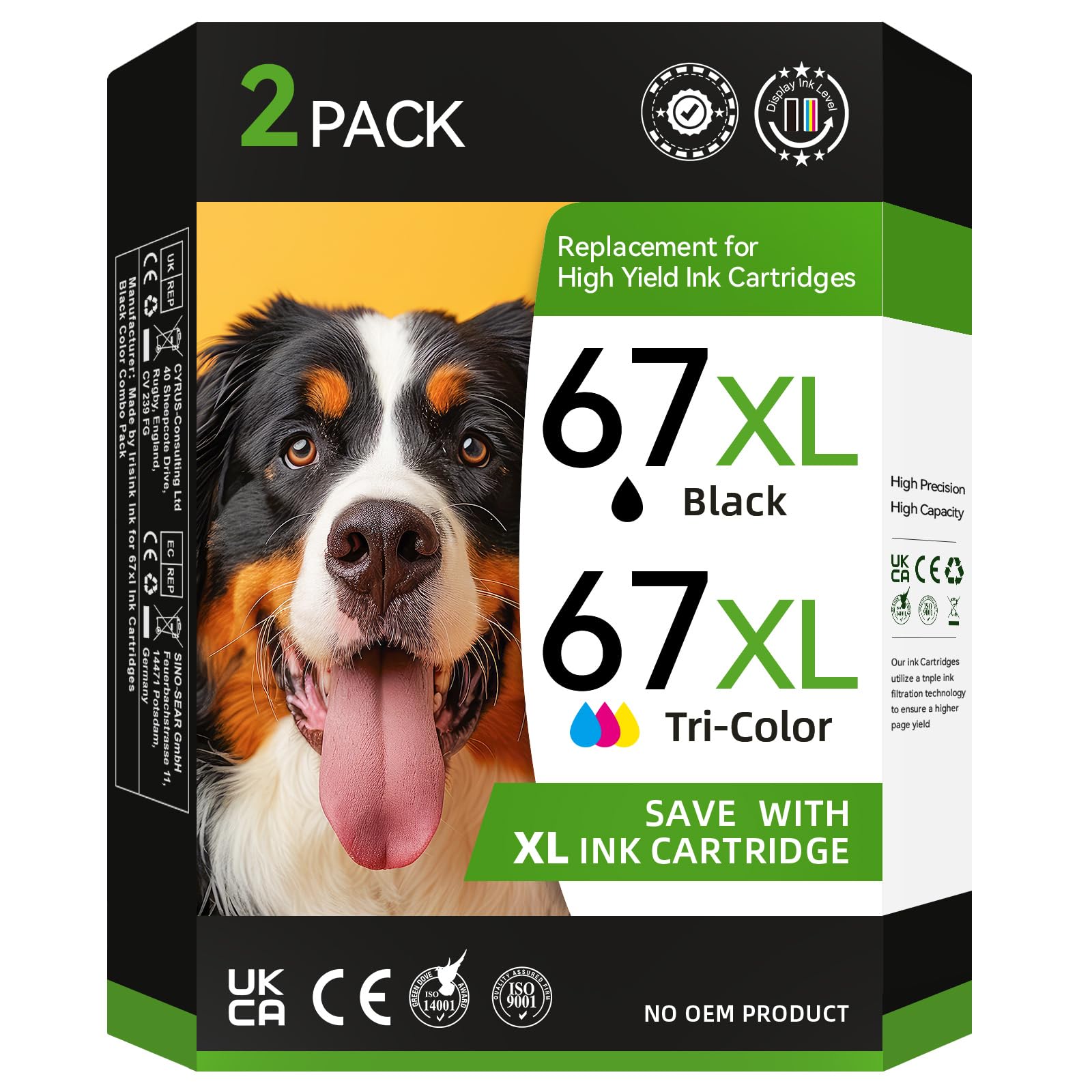 67XL Ink Cartridge Black/Color Combo Pack for HP Ink 67 67XL for HP 67 Ink Cartridge Fit for Envy 6000 6055 6055e 6400 6455 DeskJet 2855e 2700 2700e 2755 2755e 2752 4152 2755 4155e Printer(2 Pack)