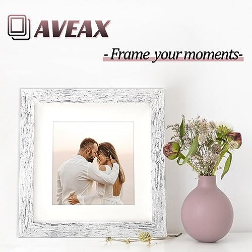 AVEAX 6x6 Picture Frame Display Pictures 4x4 with Mat or 6x6 Without Mat, Set of 4 Square Photo Frame for Wall or Tabletop White