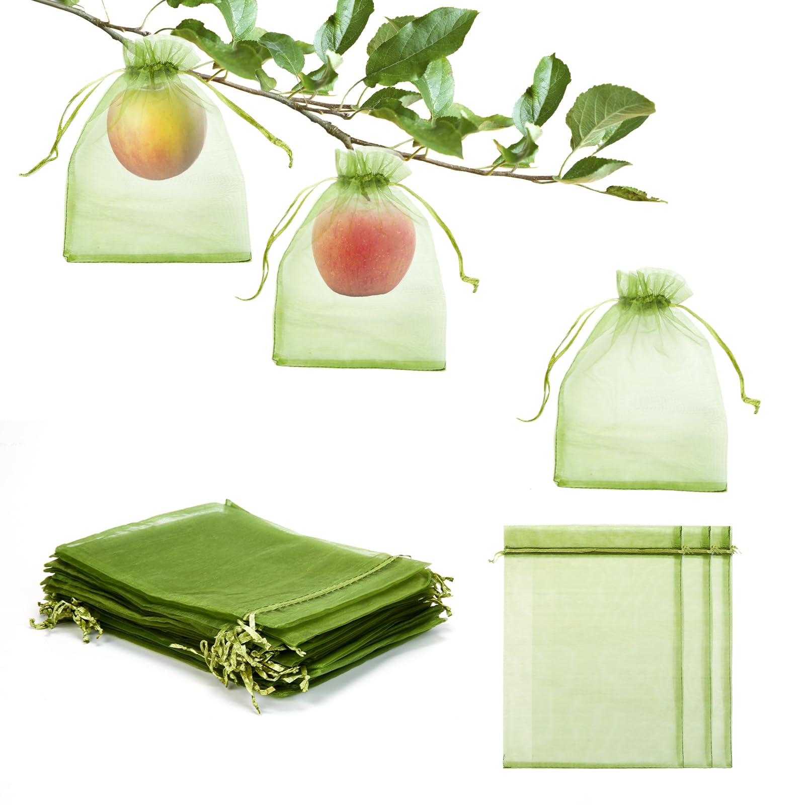 50 PCS 6X9 inches Fruit Protection Bags,Fruit Bags for Fruit Trees,Fruit Bags Protection,Green Netting Fruit Cover Bags Drawstring Mesh Fruit Protectors Pest Barrier for Fruit Trees Veggies Garden