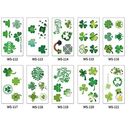 St. Patrick's Day Tattoos 120 pcs Temporary Shamrock Tattoos 20 Set for St. Paddy's day Irish Tattoo Sticker Clover Tattoos Parade Party Favors Decorations