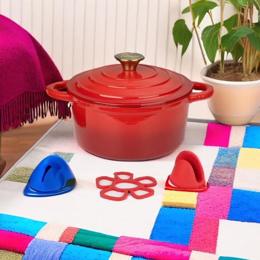 Parmedu Cast Iron Dutch Oven with Lid: 5.5 QT Enameled Cast Iron Dutch Oven, Sturdy Cookware for All Cooktops, Braising, Stews, Roasting, Bread Baking, Red