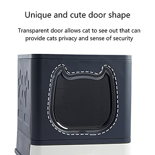 Kitty Litter Box with Lid Foldable Enclosed Kitten Potty with Cover Front Entry and Top Exit Cat Litter Boxes Drawer Type Easy Clean No Odor Control 2 in 1 Cleaning Brush(Black)