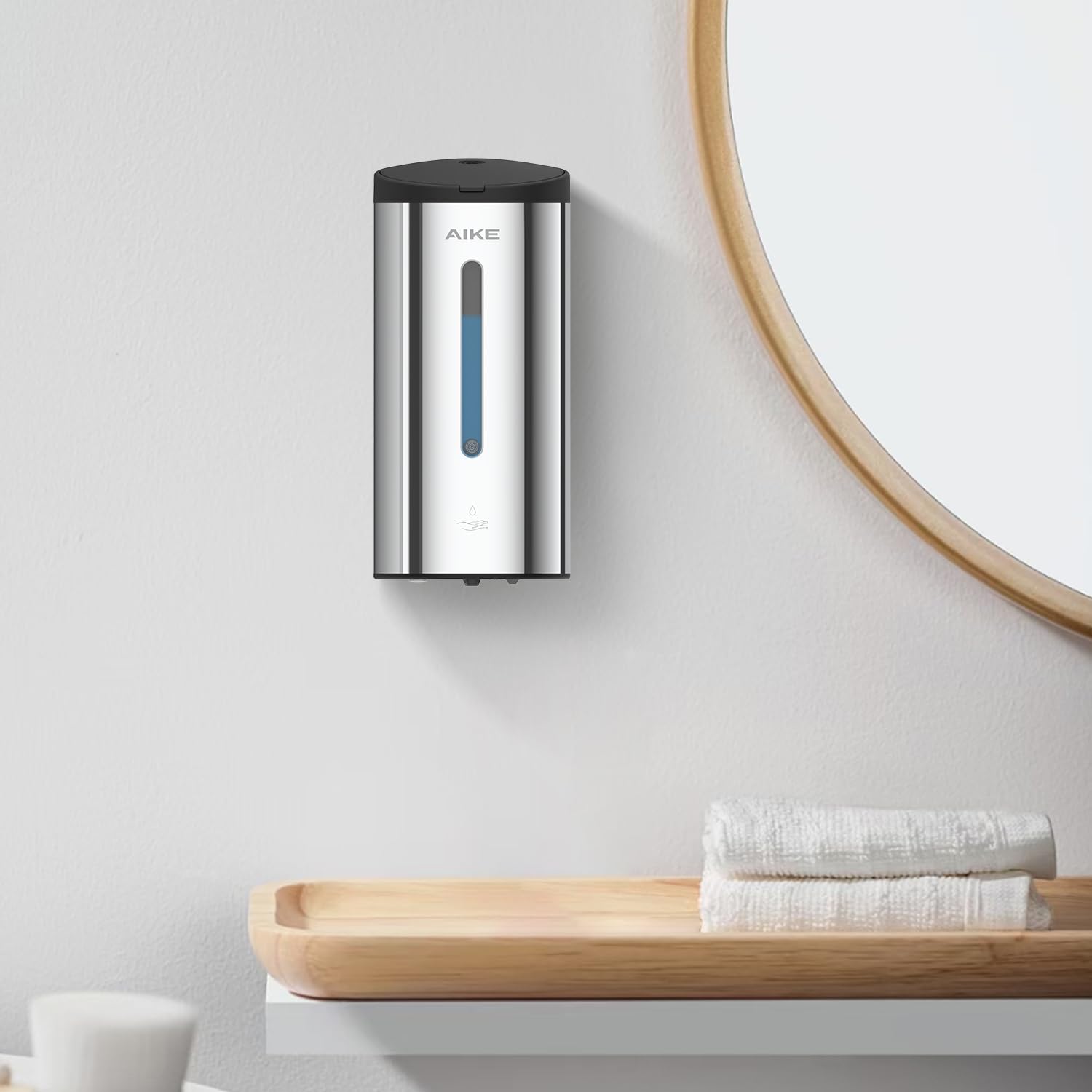 AIKE Wall-Mount Automatic Liquid Soap Dispenser 27oz Large Capacity Polished Stainless Steel Finish Model AK1205