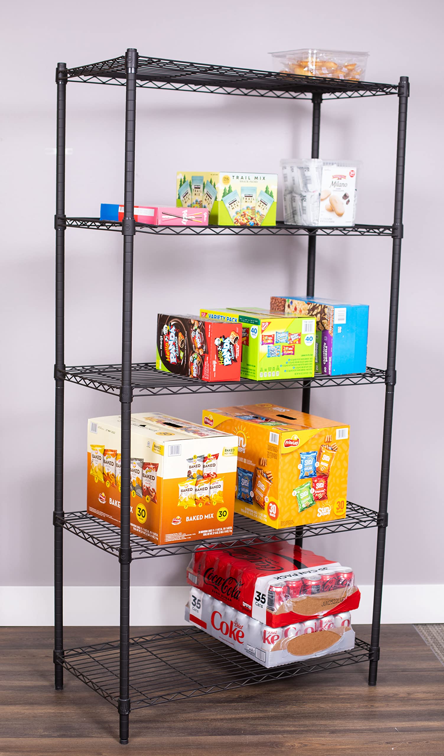 Internet's Best 5-Tier Wire Shelving - Flat Black - Heavy Duty Shelf - Wide Adjustable Rack Unit - Kitchen Storage