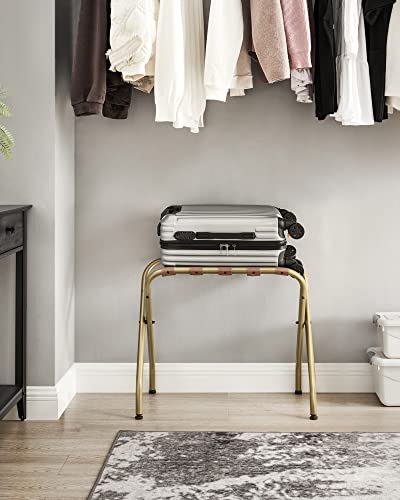 SONGMICS Luggage Rack, Luggage Rack for Guest Room, Suitcase Stand, Steel Frame, Foldable, for Bedroom, Golden URLR064A01