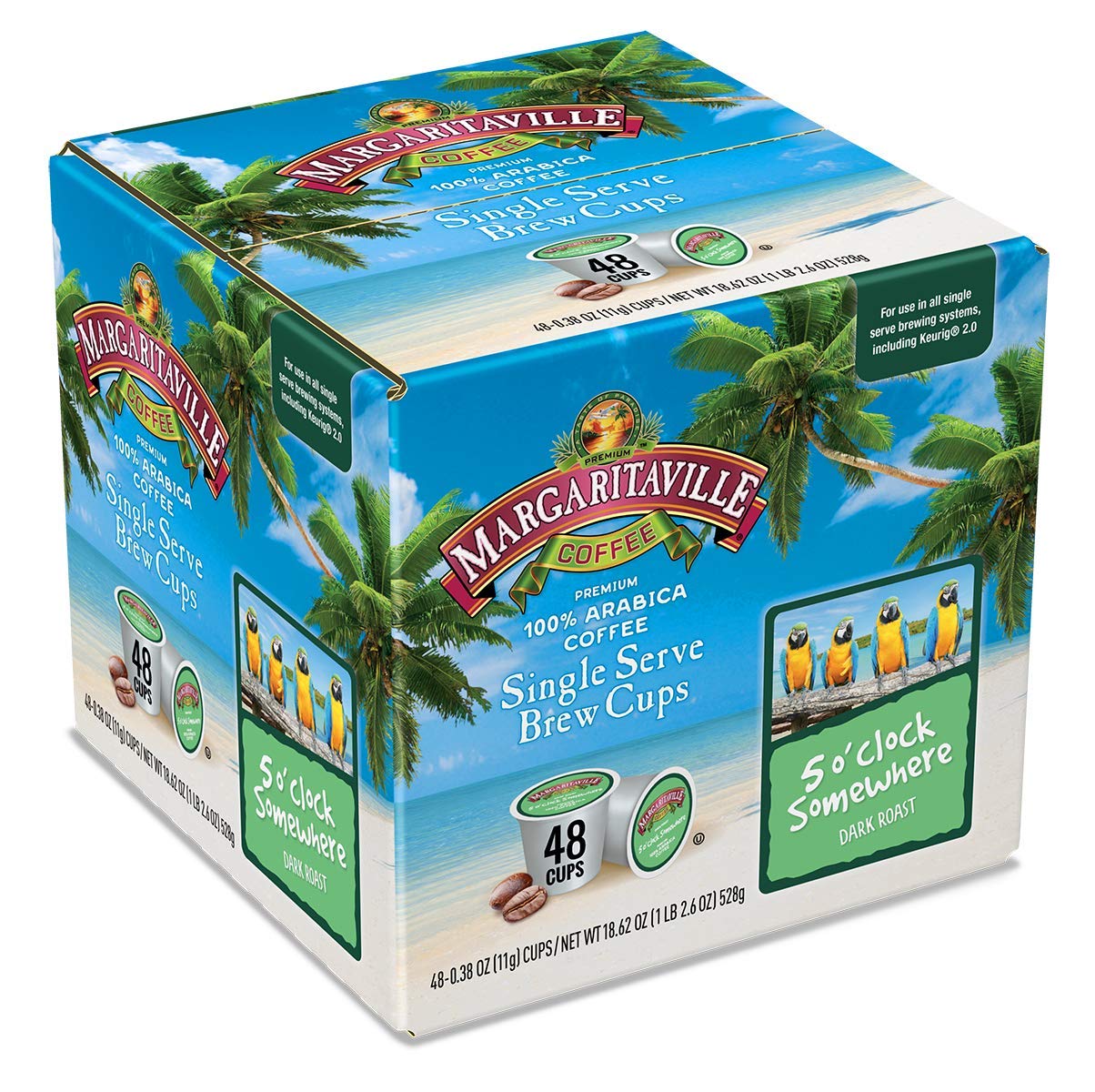 5 O'Clock Somewhere for K-Cup Keurig 2.0 Brewers, Margaritaville Coffee Dark Roast Single Serve Coffee Pods, 0.38 Ounce (Pack of 48)