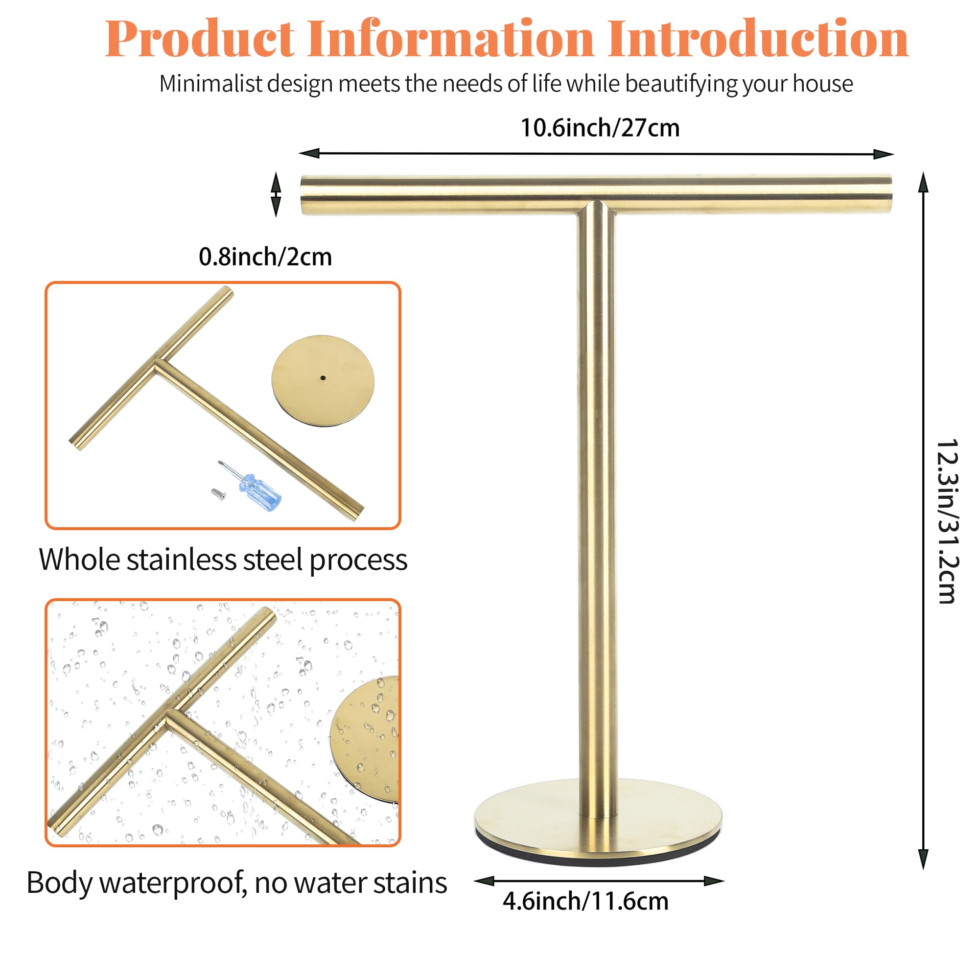 Bathroom Hand Towel Holder Stand,T-Shape Hand Towel Holder Stand SUS304 Stainless Steel for Bathroom,Kitchen or Vanity Countertop