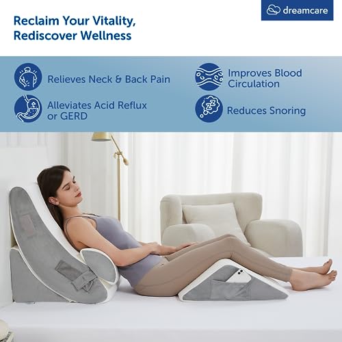6pc Orthopedic Bed Wedge Pillow Set, Wedge Pillows Post Surgery, Foam Pillows for Back, Neck and Leg Pain Relief, Adjustable Wedge Pillow for Sleeping-Acid Reflux, Anti Snoring, Heartburn & GERD