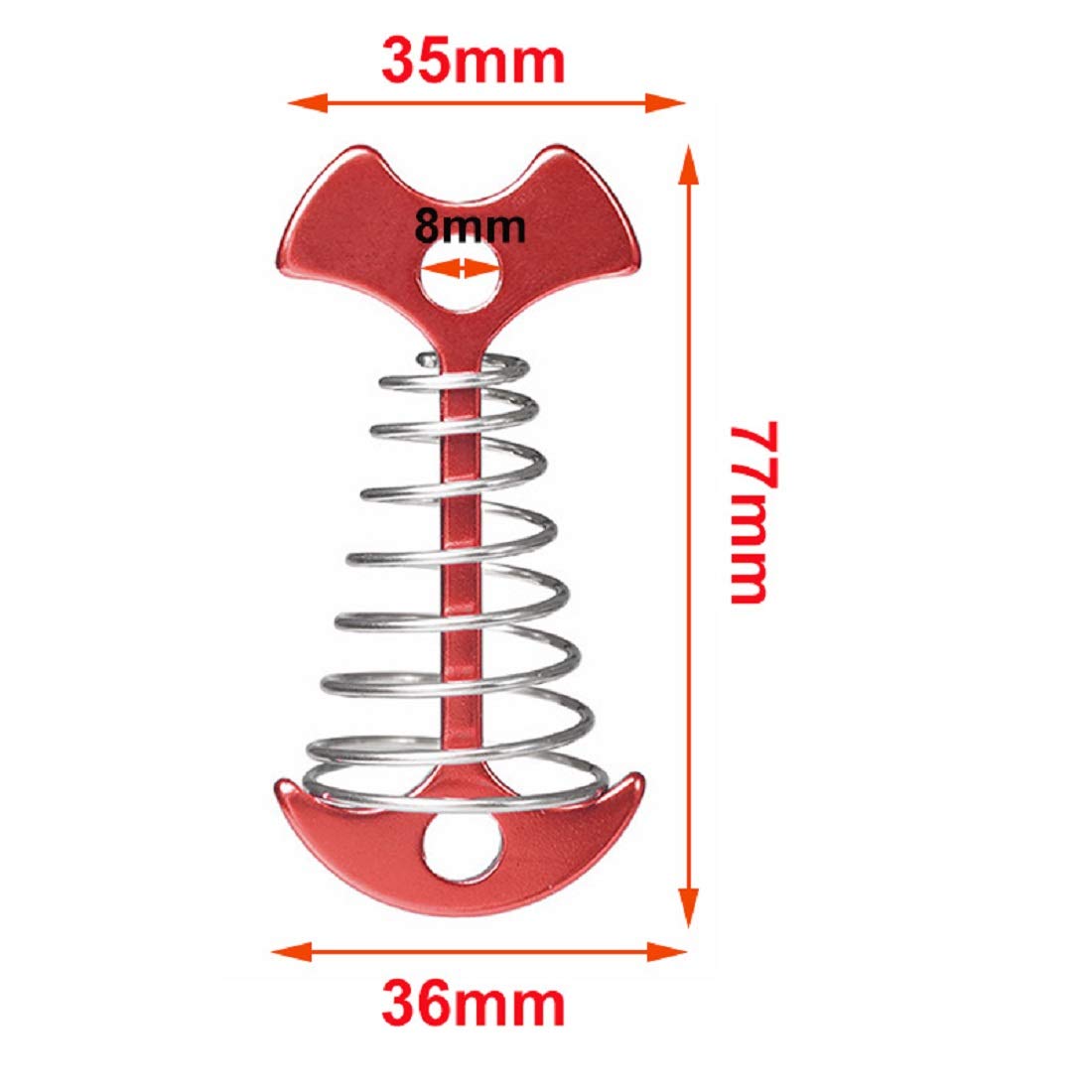 6pcs Aluminum Guyline Cord Adjuster Rope Tensioners Tent Awning Deck Anchor Pegs for Camping Hiking Outdoor Gallery Road or Timber Deck, 3 Inches Fishbone Shape with Spring Buckle