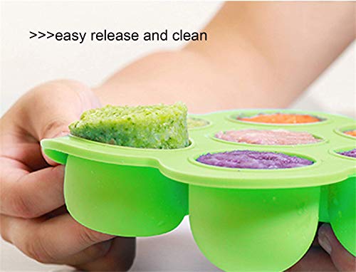 Tosnail 3 Pack Baby Food Storage Containers with Lids, Silicone Ice Cube Tray, Refillable Baby Food Jars Snack Containers, Freezer Safe Containers - Purple, Orange, Green