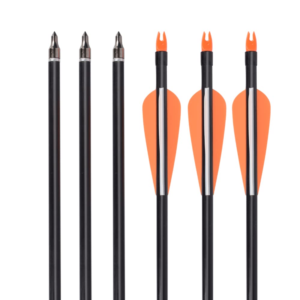 8075 Fiberglass Arrows Archery Hunting Target Practice Arrows 30 Inch with Removable Tips for Compound & Recurve Bow 6PCS/Pack (One White Two Orange Vanes)